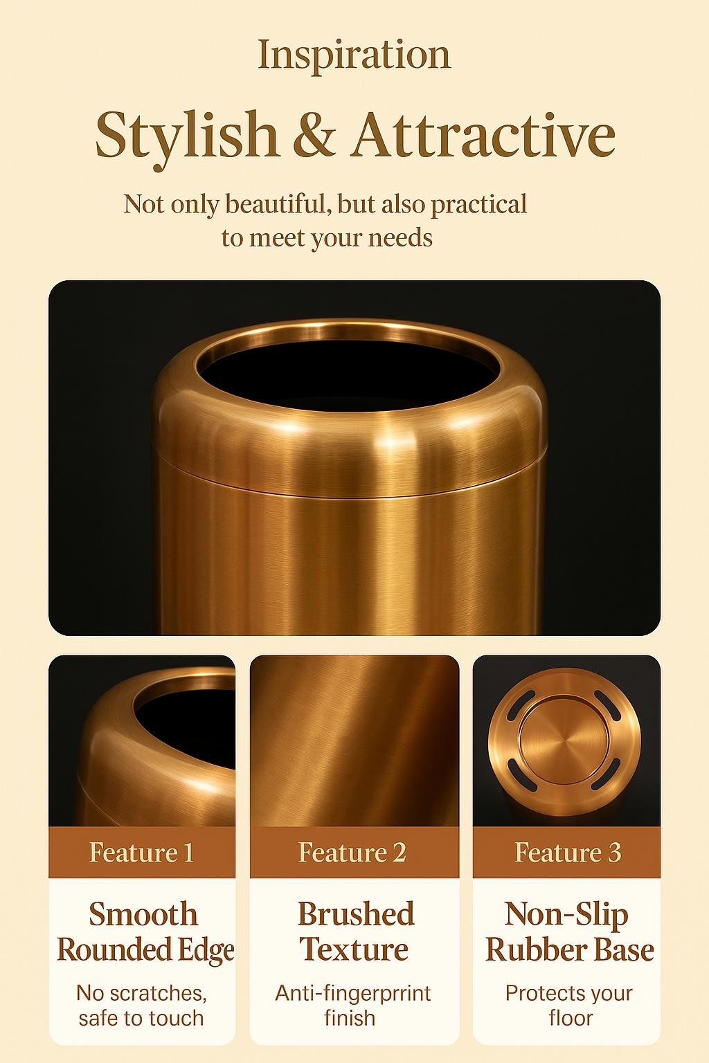 Stainless Steel Dual-Layer Open Trash Bin Luxury Design for Home ...
