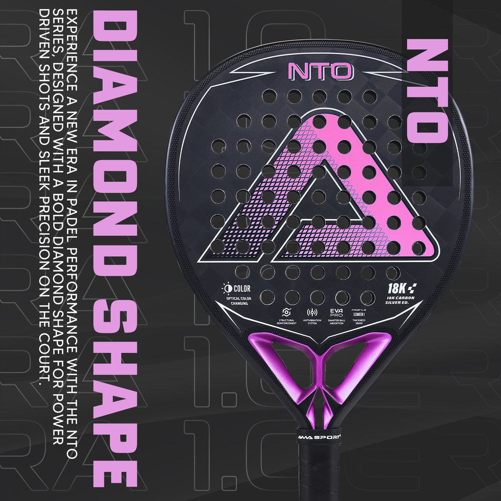 AMAsport JP89 Pink18K Carbon Fiber Diamond Shape Tennis Padel Racket ...