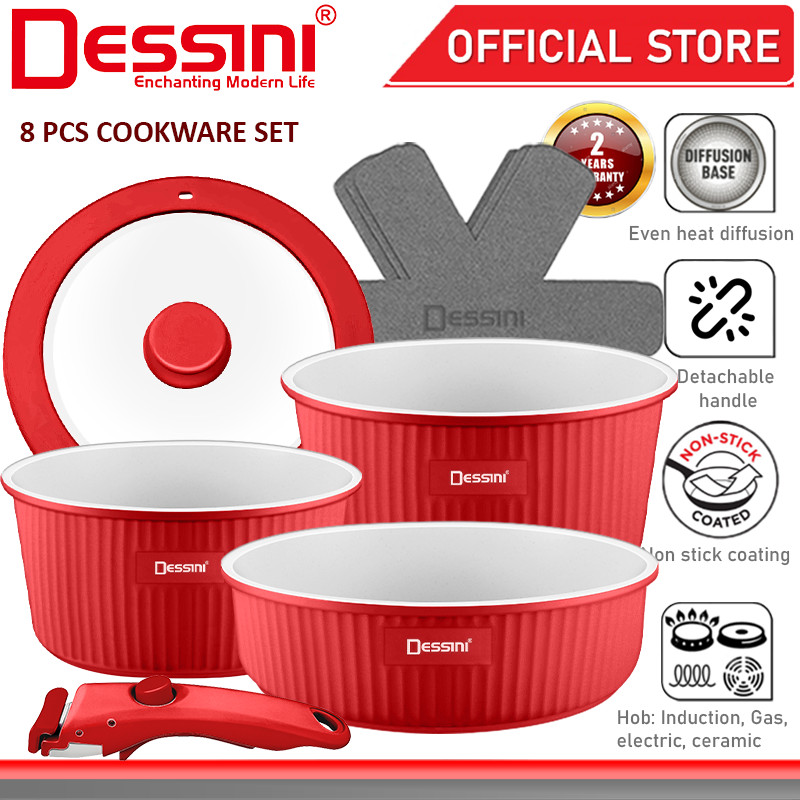 DESSINI ITALY EASYCLIP 8 PCS Detachable Handle Induction Casserole Pot ...