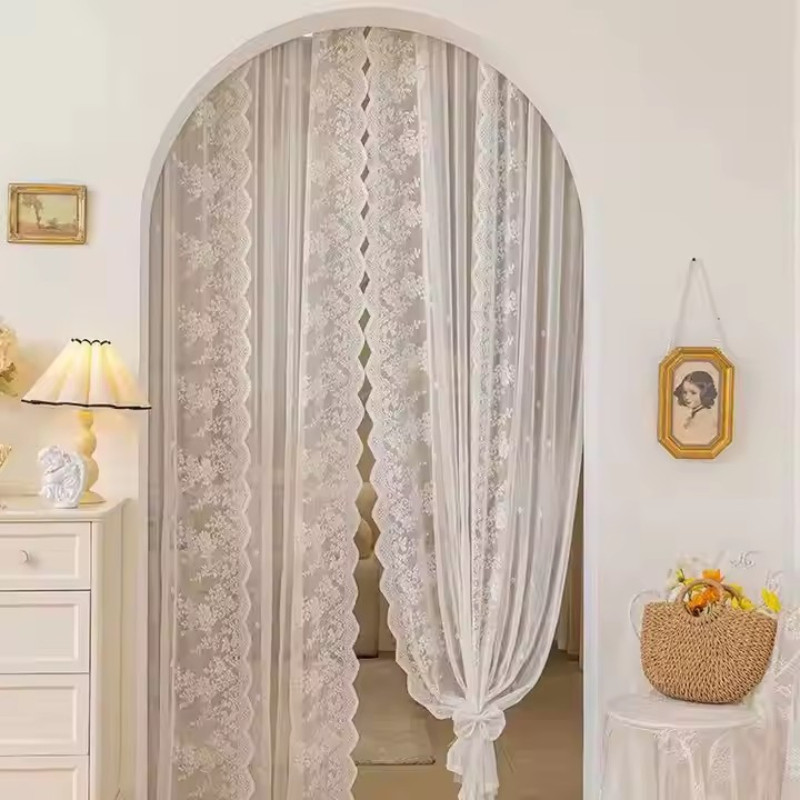 White Lace Curtain Privacy Door Curtain Tulle Kitchen Divider Living ...
