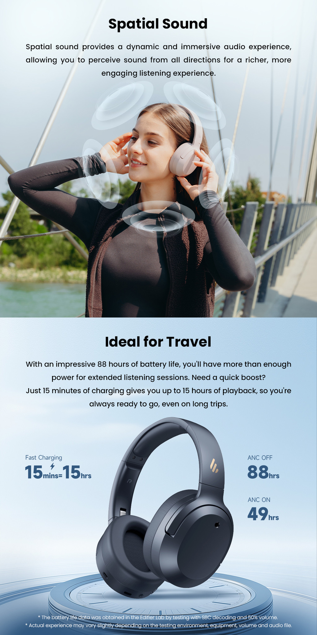 Edifier W820NB Plus Bluetooth Headphones | 88H Battery Life | ANC Noise ...