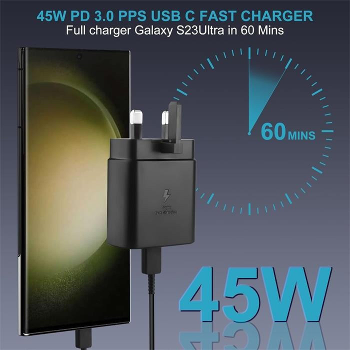 For Samsung 45W Super Fast Charging UK Plug Charger 5A USB C Type-C ...