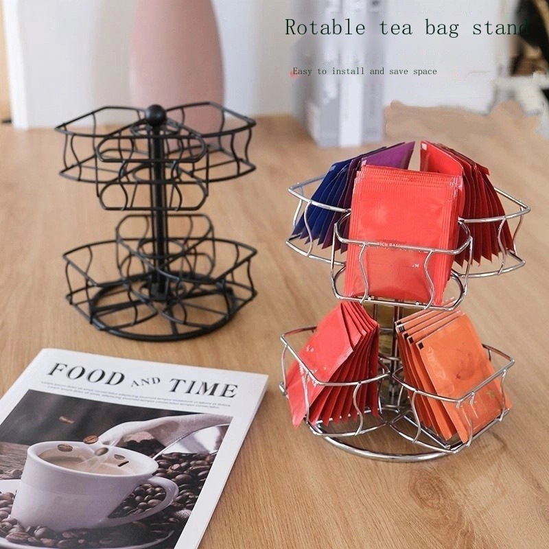 Double-layer Rotating Tea Bag Rack Storage Rack Desktop Display Rack ...