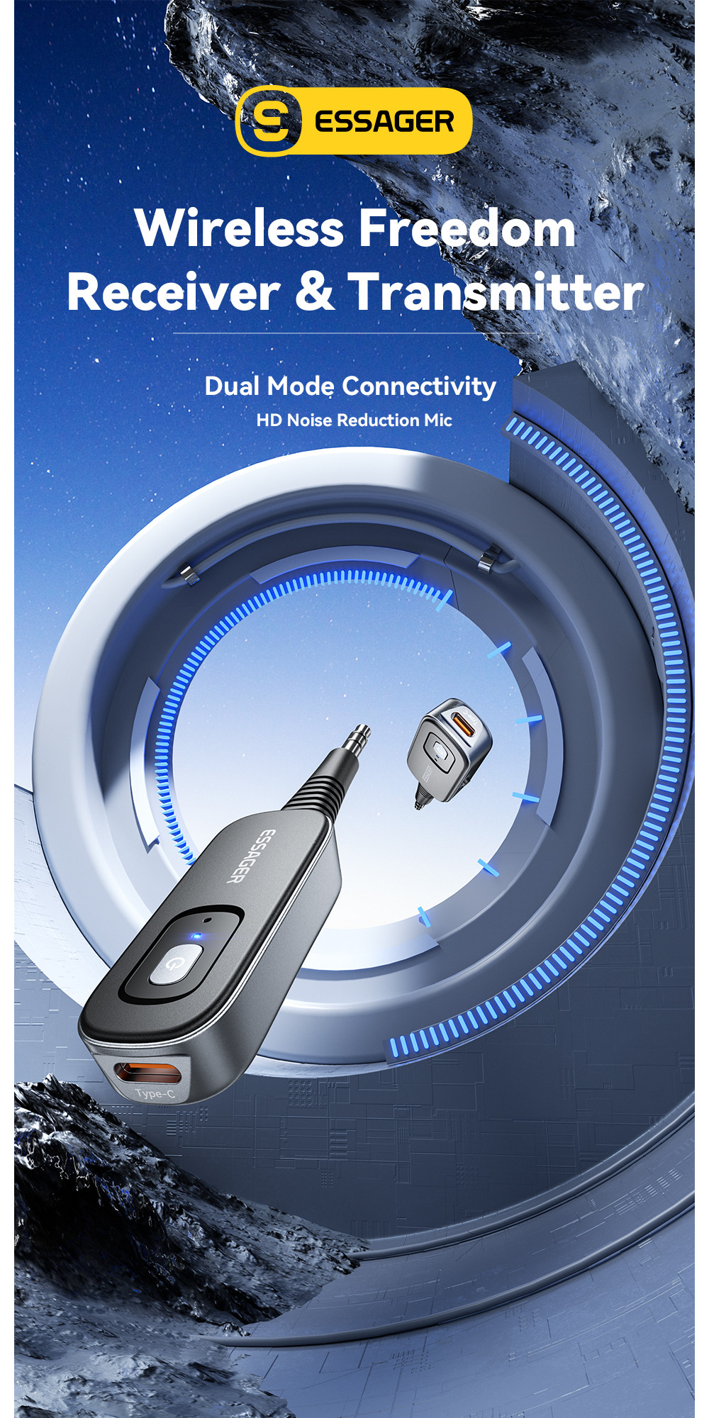 ESSAGER Bluetooth receiver and transmitter supports phone calls, Type C ...