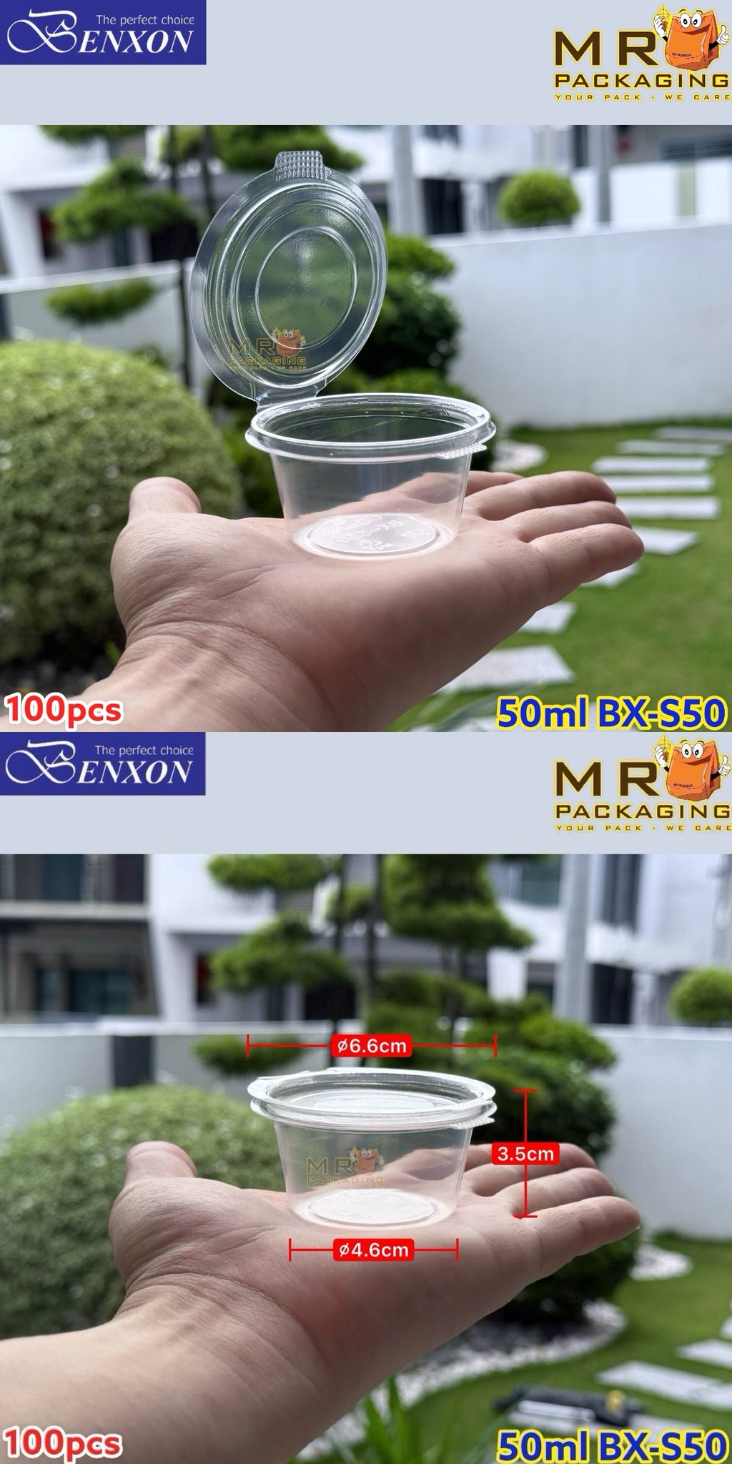 2oz 50ml BX-S50 Plastic Sauce Container Hinged Lid [ 100pcs± ] 2 oz 50 ...