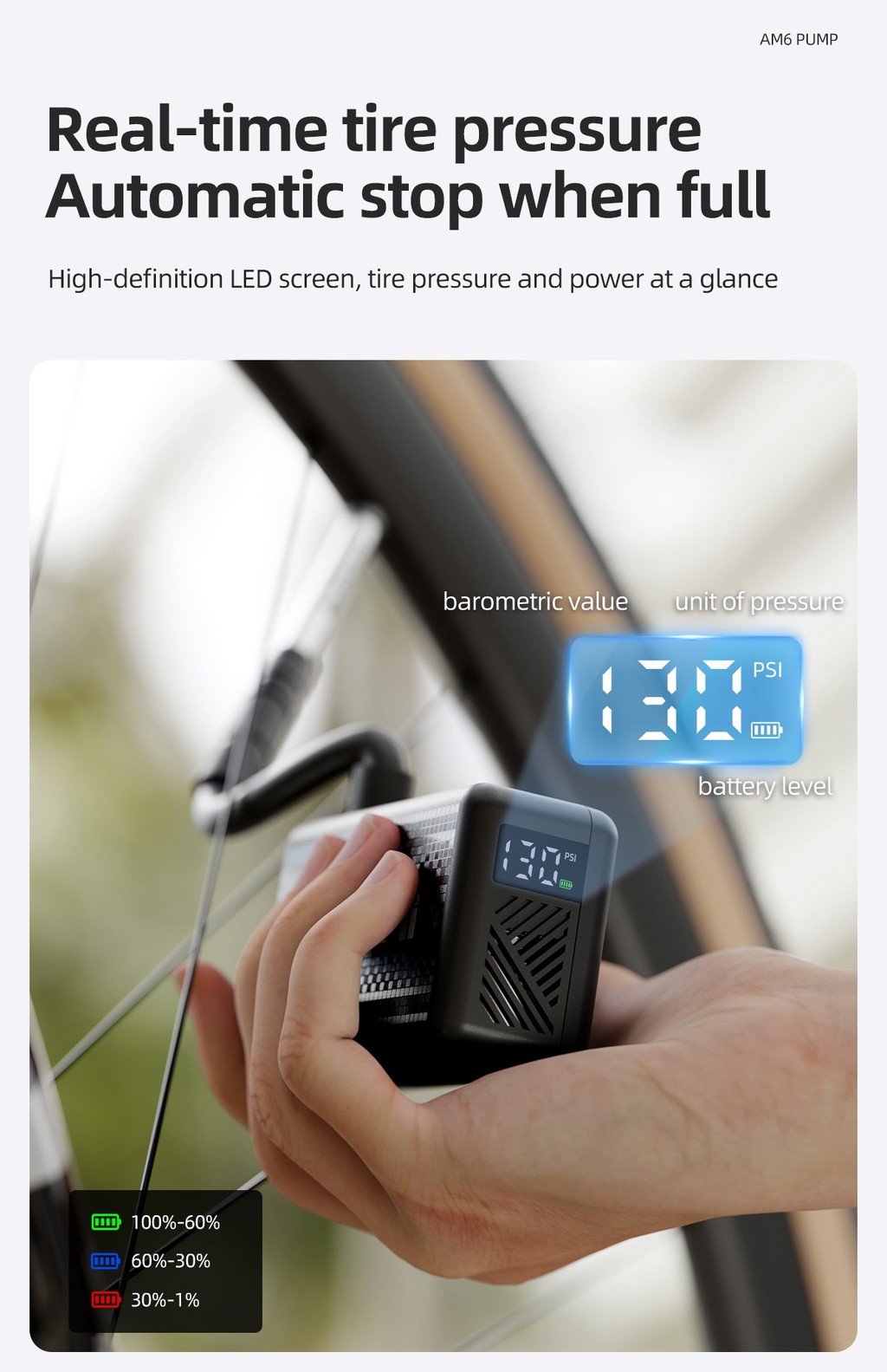 CYCLAMI Mini Air Pump Portable AM6 Road Bike High-Pressure Smart ...