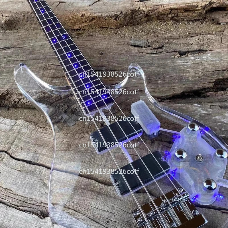 Crystal Bass LED Blue Light Acrylic Transparent Glass 4 Strings ...
