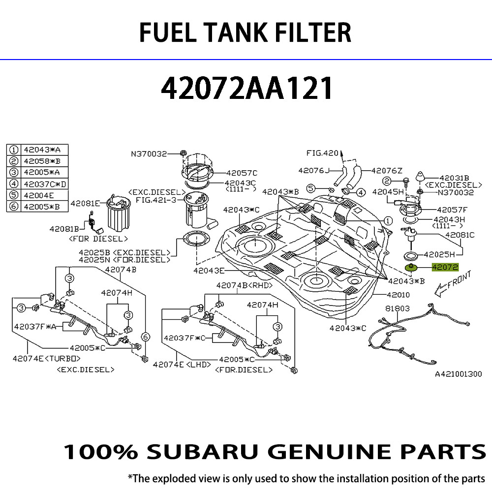 42072AA121 Fuel Tank Filter For Subaru Forester Legacy Outback Impreza ...