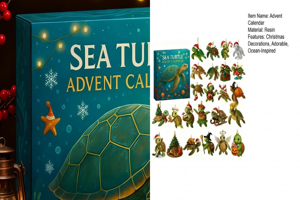 poetil Festive Sea Turtle Decor Ocean-themed Advent Calendar Sea Turtle ...