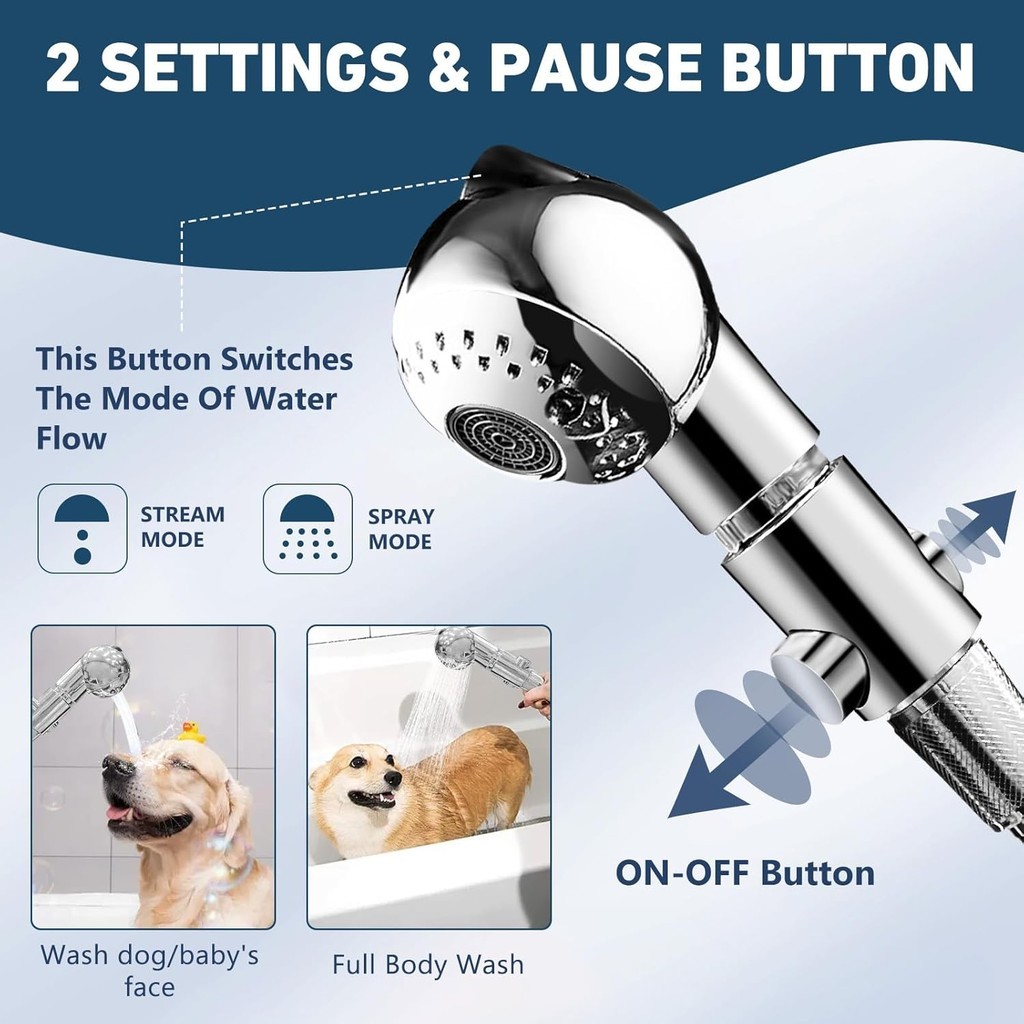 Pet Shower Showerhead Nozzle Bring on/off Dog Massage and Bath Booster ...