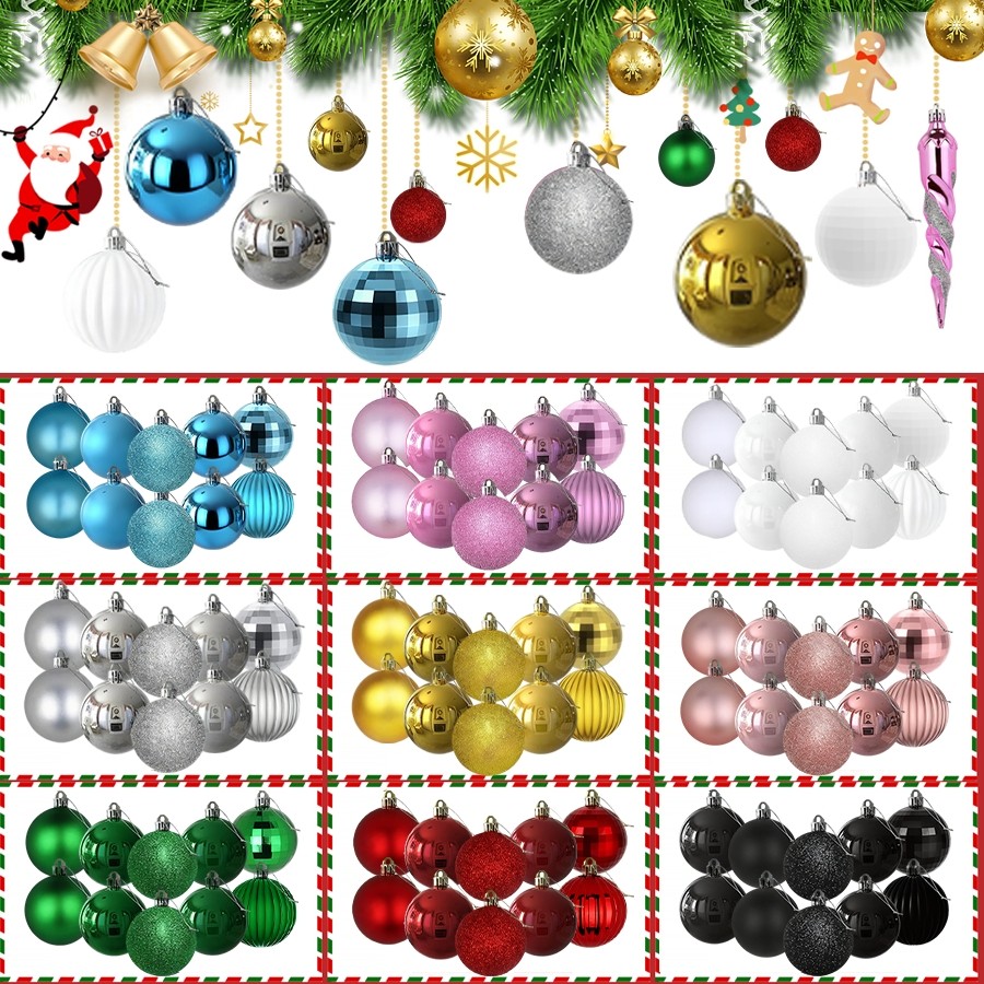6-24pcs Christmas Balls Christmas Tree Ornaments Ball Xmas Hanging Tree ...