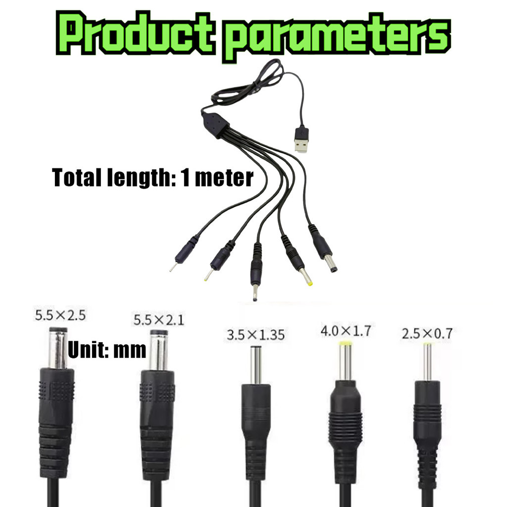 5 in 1 Universal Charging Cable 1M Round Hole USB DC 2.0/2.5/3.5/4.0/5. ...