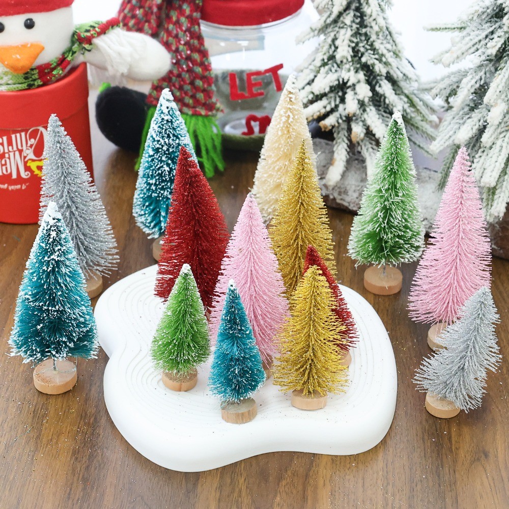 Mini Xmas Snowflake Pine Trees with Wooden Base Mixed Size Sisal Fiber ...