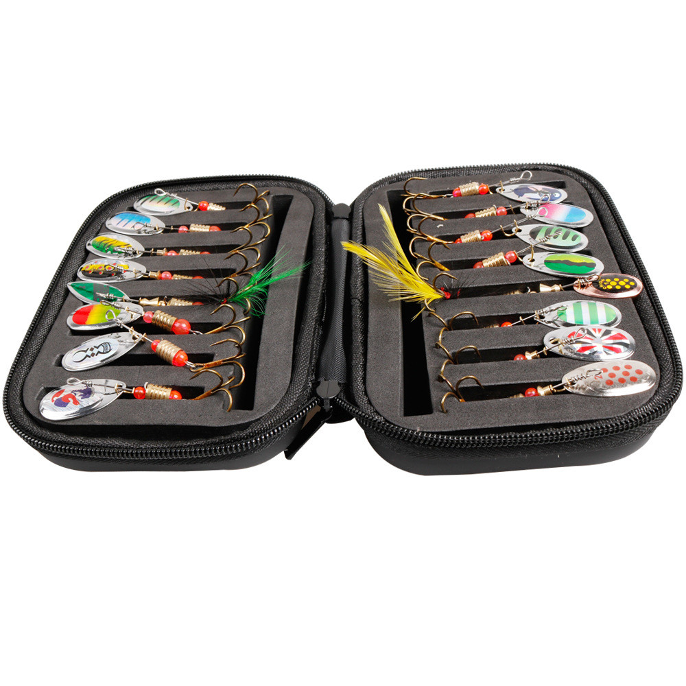 Jig Spinner Bait Kit 16Pcs/box With Tackle Box 3g Rotating Spinner For ...
