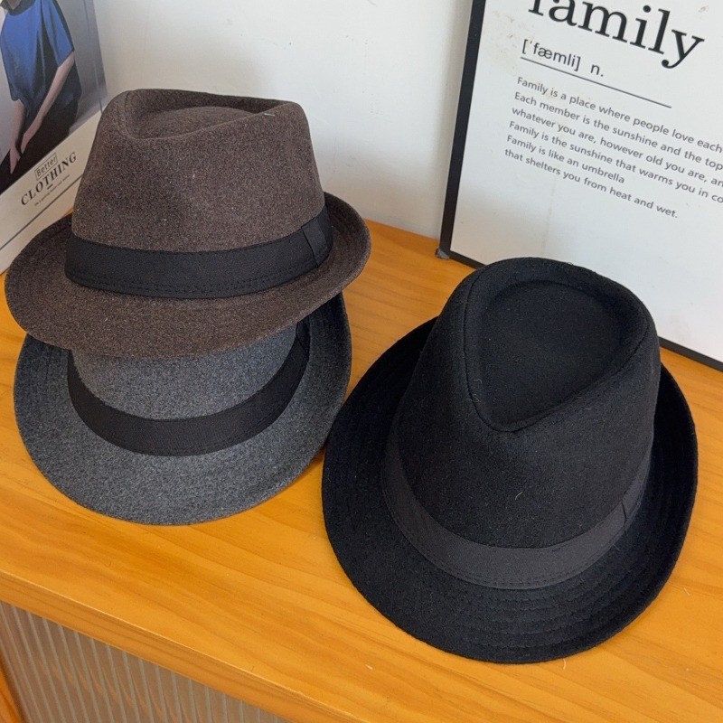Wide Brim Middle Aged Men Wool Felt Fedora Autumn Winter Male Gentleman ...
