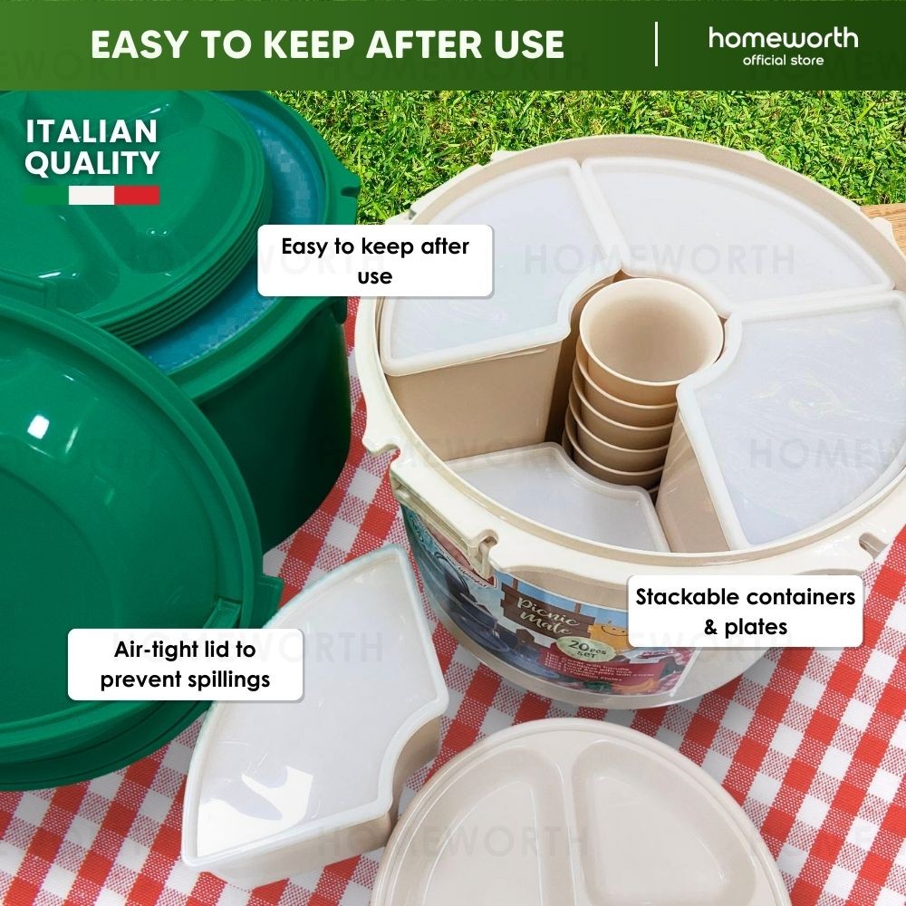 HOMEWORTH 32Pcs Portable Camping Picnic Bucket with Plates Spoons and ...