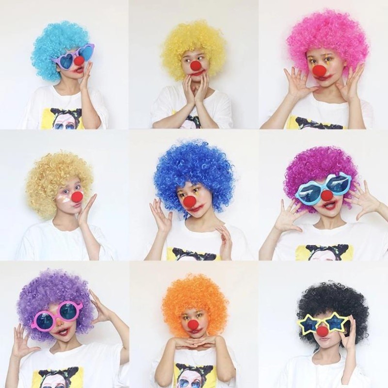 Afro Hair Wig Clown Curly Halloween Party Costume Fancy Circus Cosplay Wig Colorful Hair Rambut ...