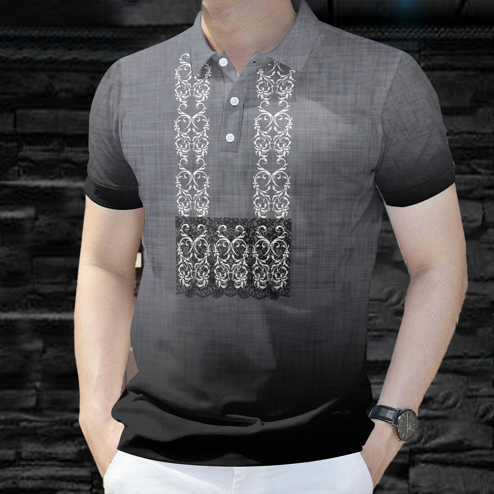 Men's Barong Polo Shirt for men Clothing Ethnic Style Vintage Polo ...