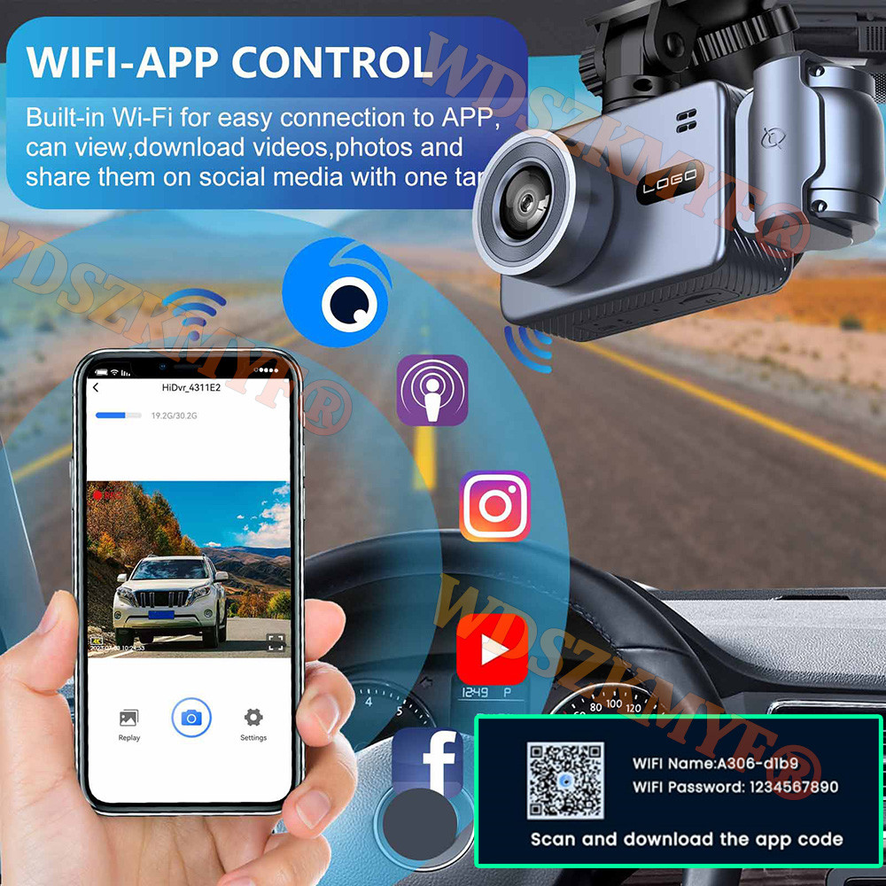4K Car Dvr 3Channels Video Recorder Wifi Front inside Rear View Camera ...