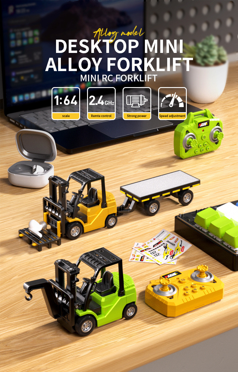 1/64 Small Alloy RC Forklift True Lift-down-rotate with Rear Cargo ...