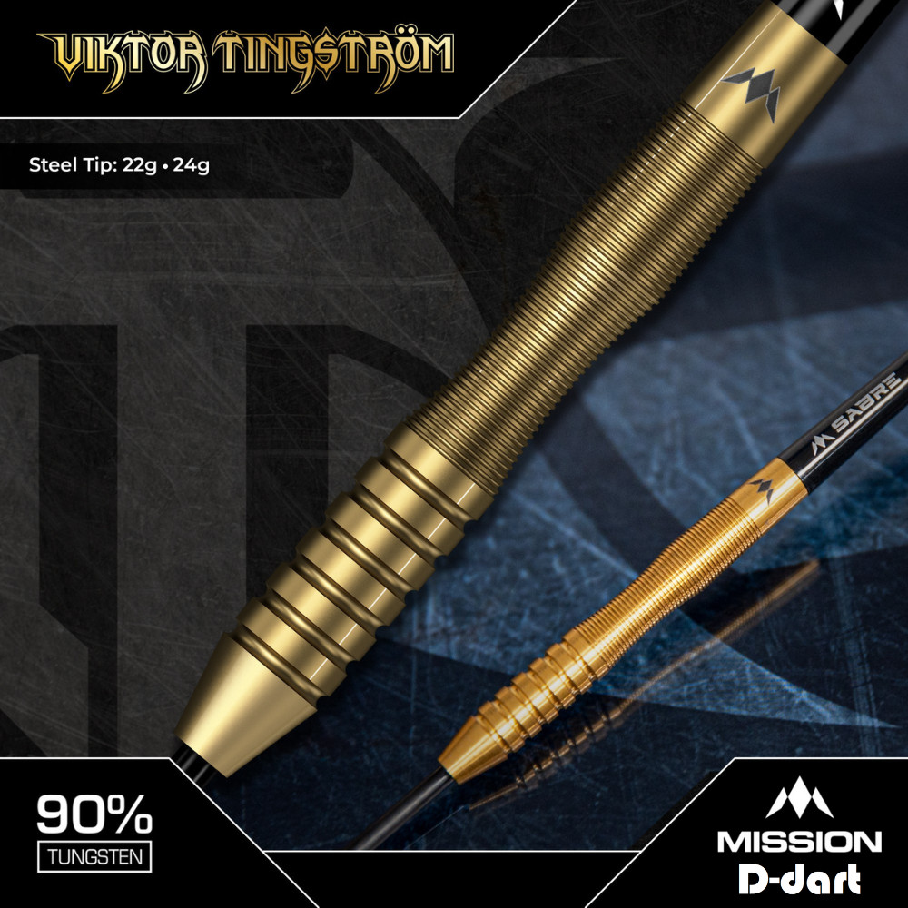MISSION STEEL TIP DARTS - 22G/24G Viktor Tingstrom Gold 90% Tungsten ...