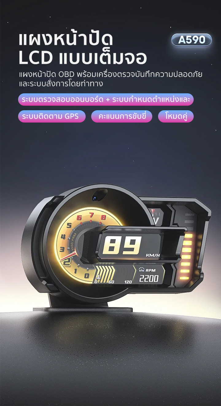 Smart Gauge A590(OBD2+GPS)Smart Digital Meter/Display Thai Language ...