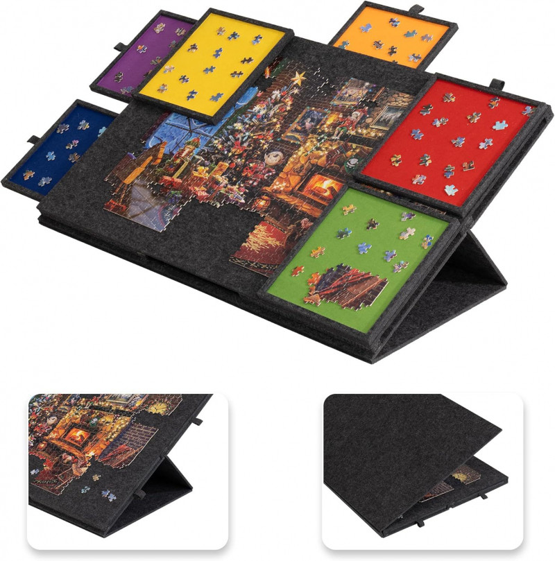 [Foldable with Lid] Puzzle Storage Board 6 Drawer Felt Board Large ...