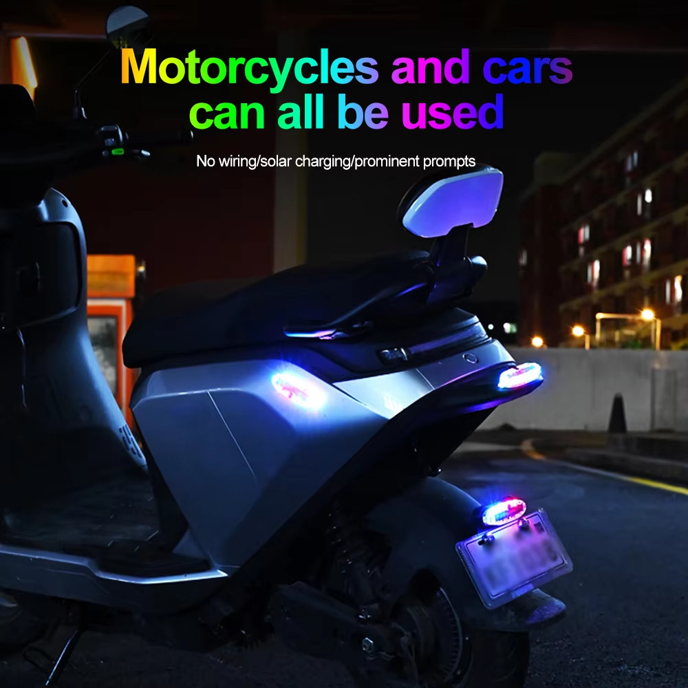 Solar Flashing LED Warning Light Safety motorcycle tail light Anti-rear ...
