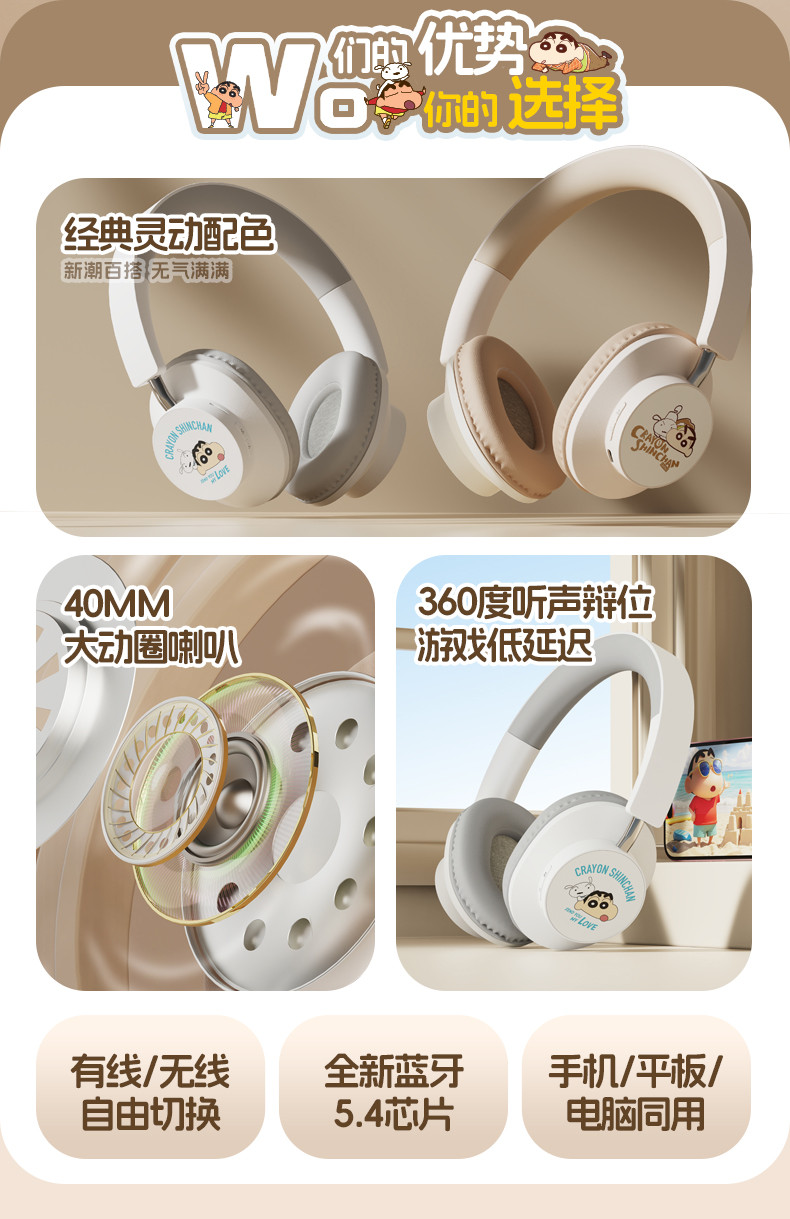 Crayon Shin-Chan Co-Branded Headset Bluetooth Headset Noise-Cancelling ...