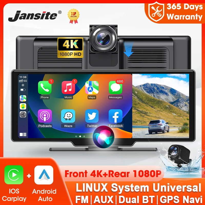 10.26 inch 4K Dash Cam Car DVR Wireless CarPlay & Android Auto GPS ...