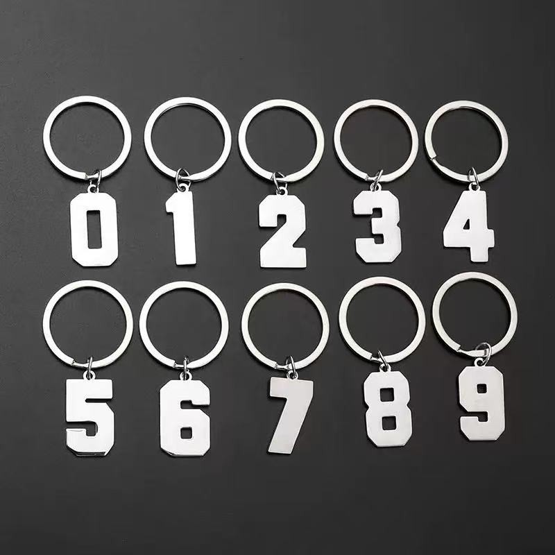 0-9 Number Keychain Stainless Steel Hollow Design Simple Student ...