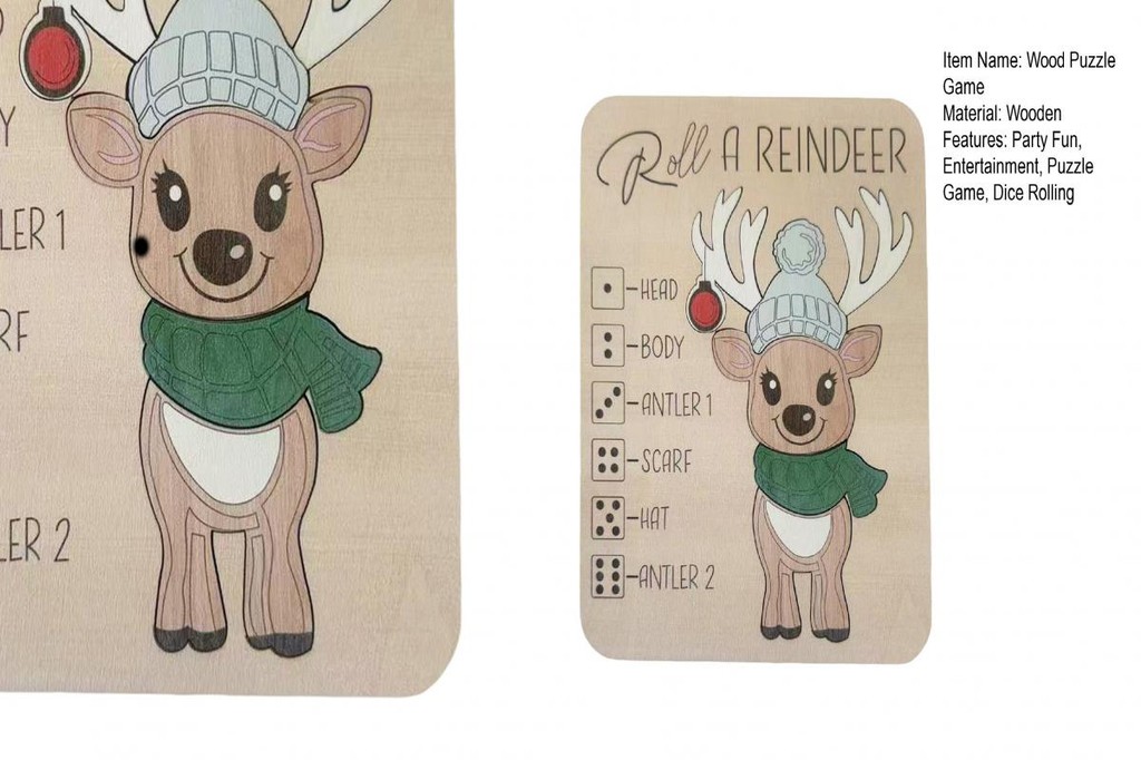 ALINA Wooden Board Game Holiday Party Game Fun Christmas Reindeer Dice ...