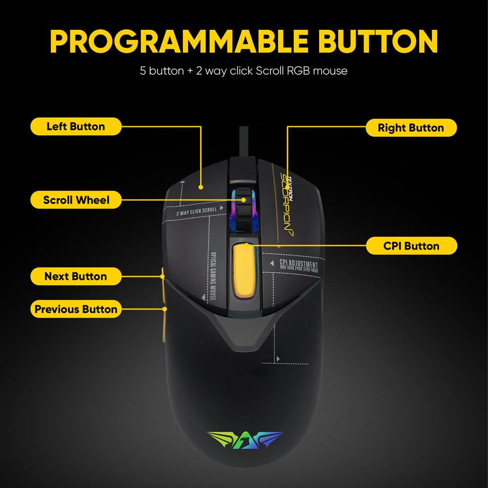 Armaggeddon Scorpion 7 Wired 12800 CPI RGB Gaming Mouse | 5 Button ...