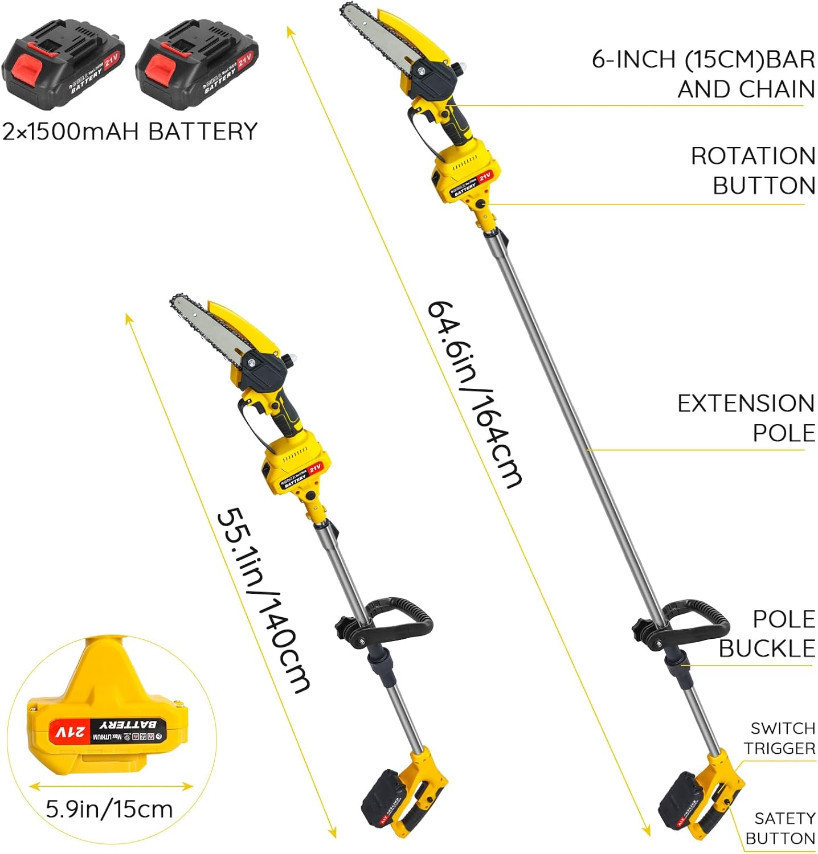 Electric high branch saw, extended telescopic rod rechargeable lithium ...