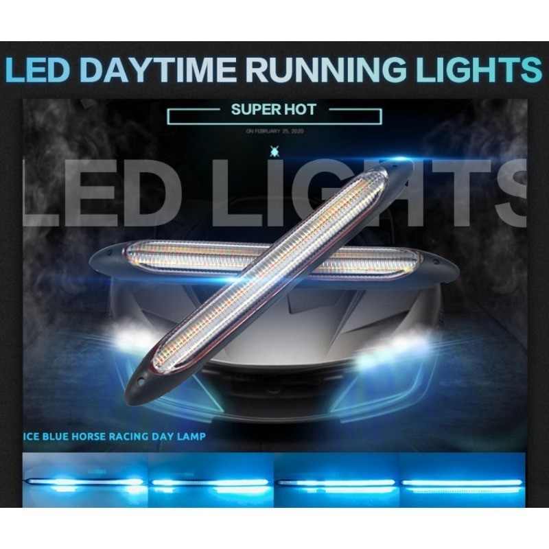 2PCS LED Car DRL Daytime Running Lights Universal Auto Sequential Turn Signal Yellow DRL Flowing ...