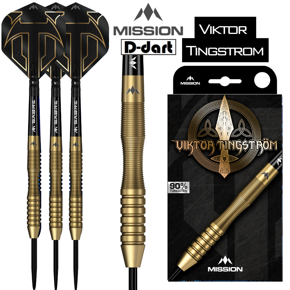 MISSION STEEL TIP DARTS - 22G/24G Viktor Tingstrom Gold 90% Tungsten ...
