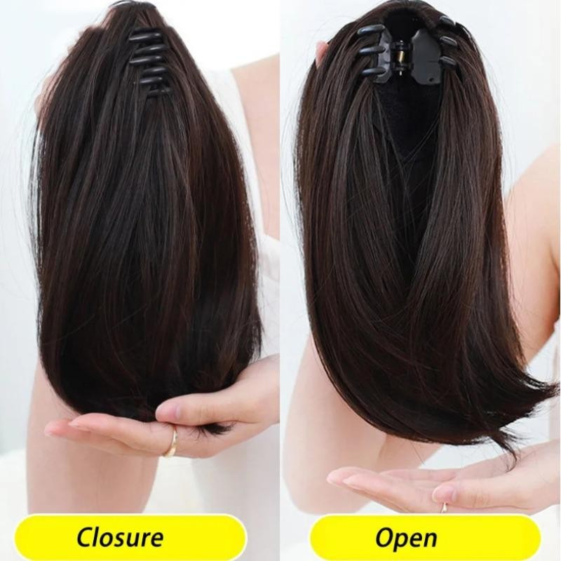 Synthetic 38cm Short Straight Ponytail Clip-on Wigs for Women Natural ...