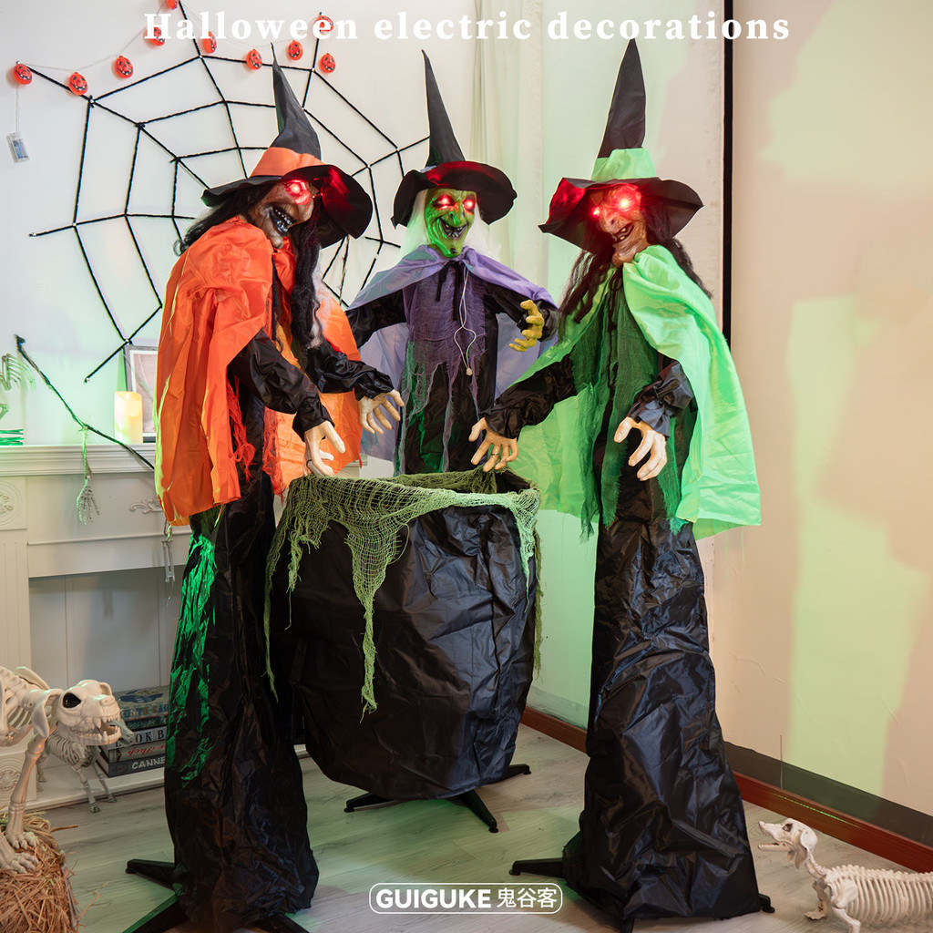 Halloween 1.8m Large Three Stirring Pots Witch Ornaments Haunted House ...