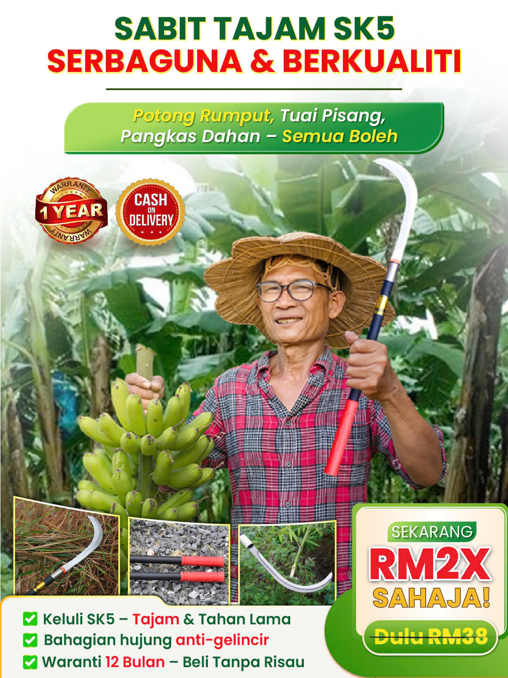 Sabit Pisang Batang Besi, Daun Pisang, Sabit Rumput, Keluli SK5 Jepun ...