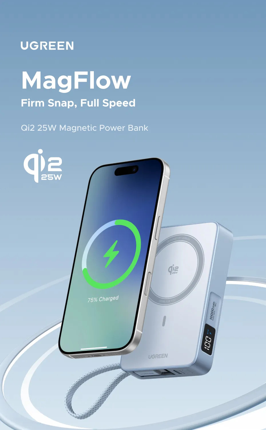 【Magflow】UGREEN 10000mAh Qi2.2 25W Magnetic Wireless Powerbank USB C Cable Qi2 30W Fast Charging ...