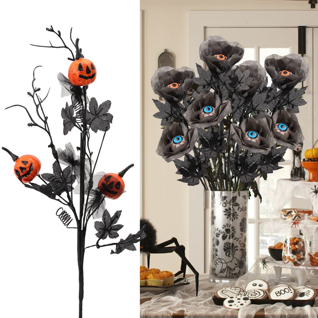 Spooky Halloween Maple Leaf Branch - Artificial Eyeball Flower Decor ...