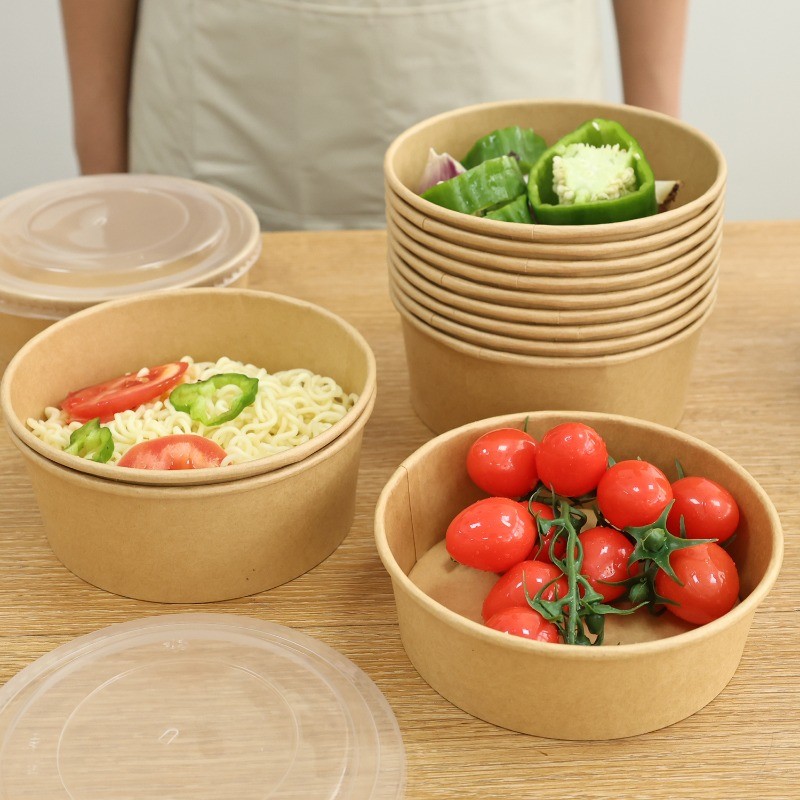 10/40Pcs Kraft Paper Disposable Lunch Box - for Camping, with Lid - 500 ...
