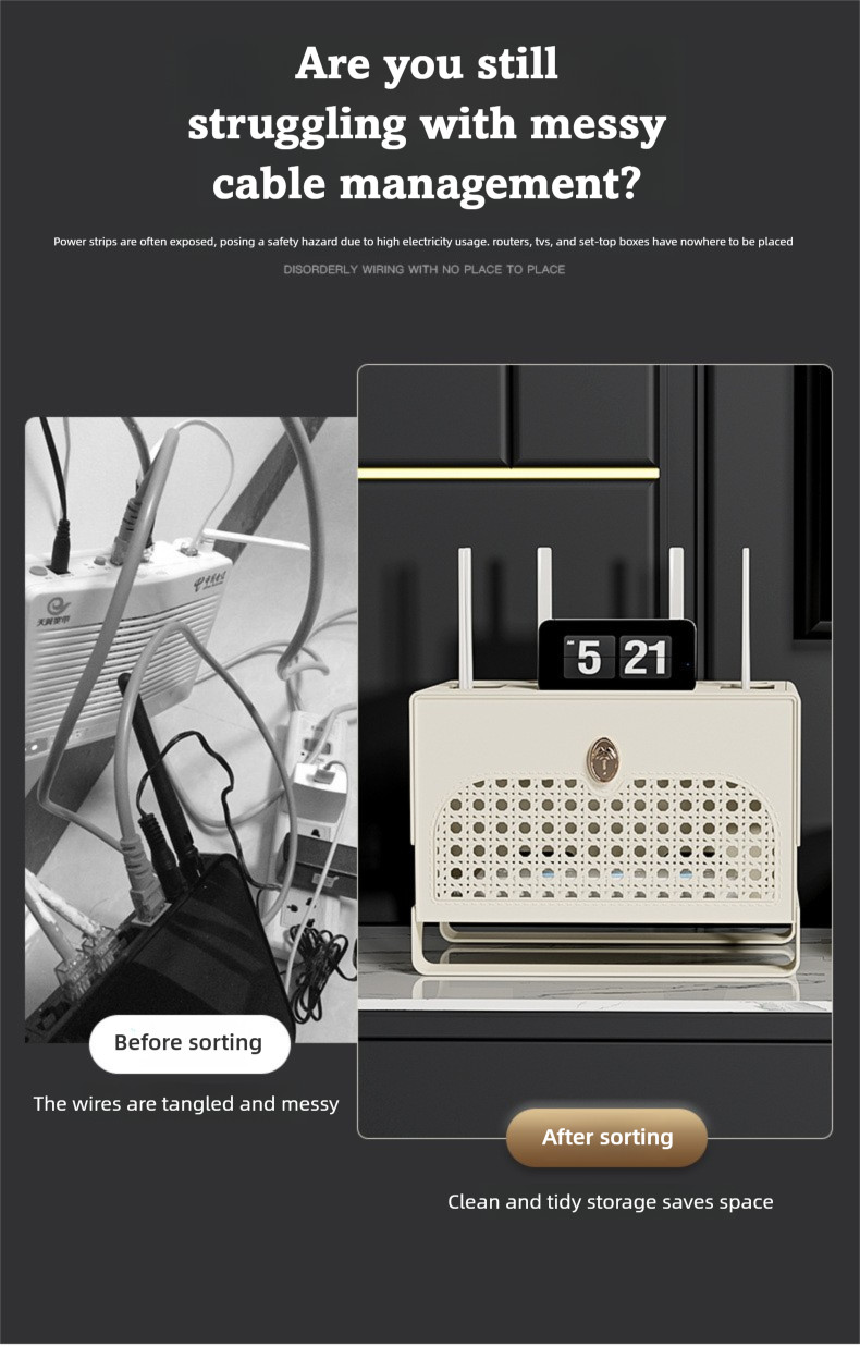 Vintage Style Router Modem Storage Box, Multi-Device Organizer for Wifi ...
