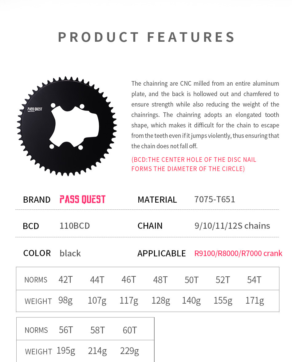 PASS QUEST Chainring for Shimano 105 R7000 110BCD 4-bolt AERO ...