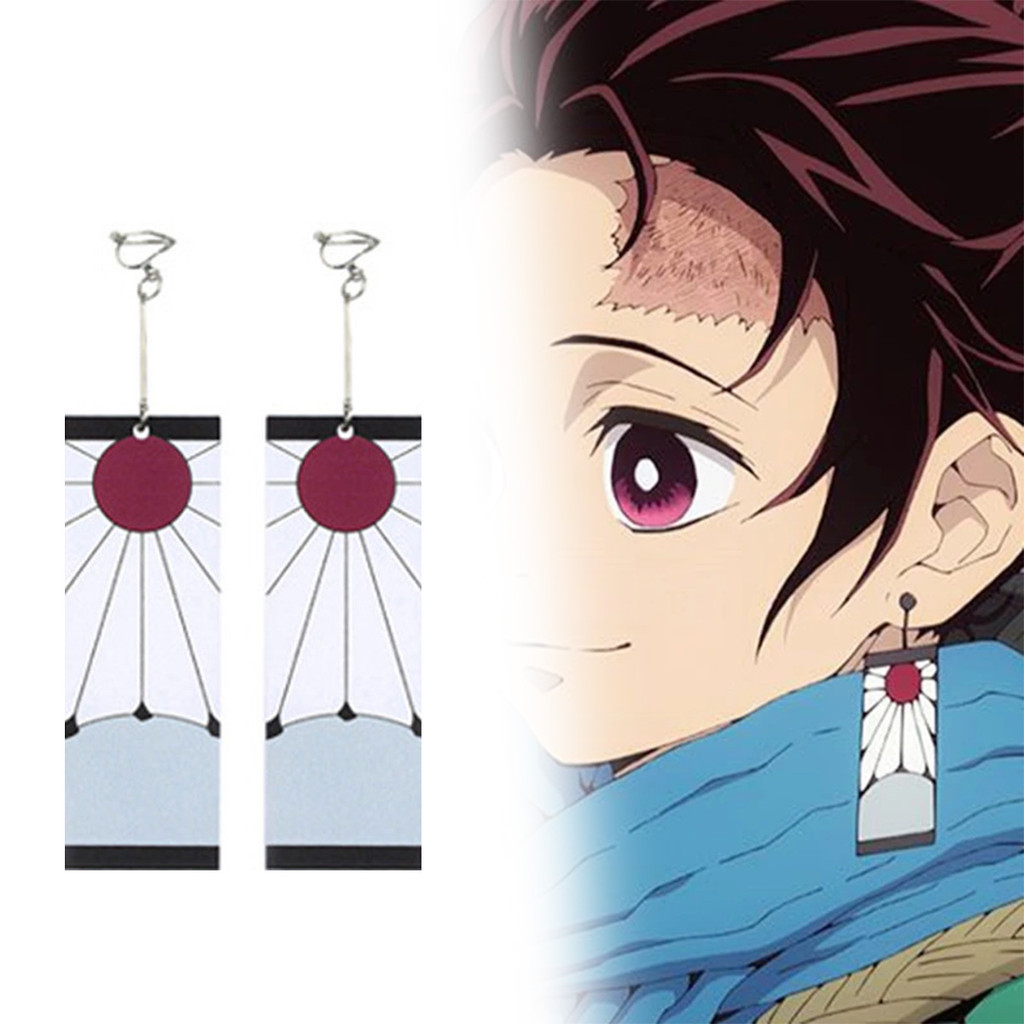 Demon Slayer Ear Clip Acrylic Clip-On Earrings Cosplay Accessories Drop ...