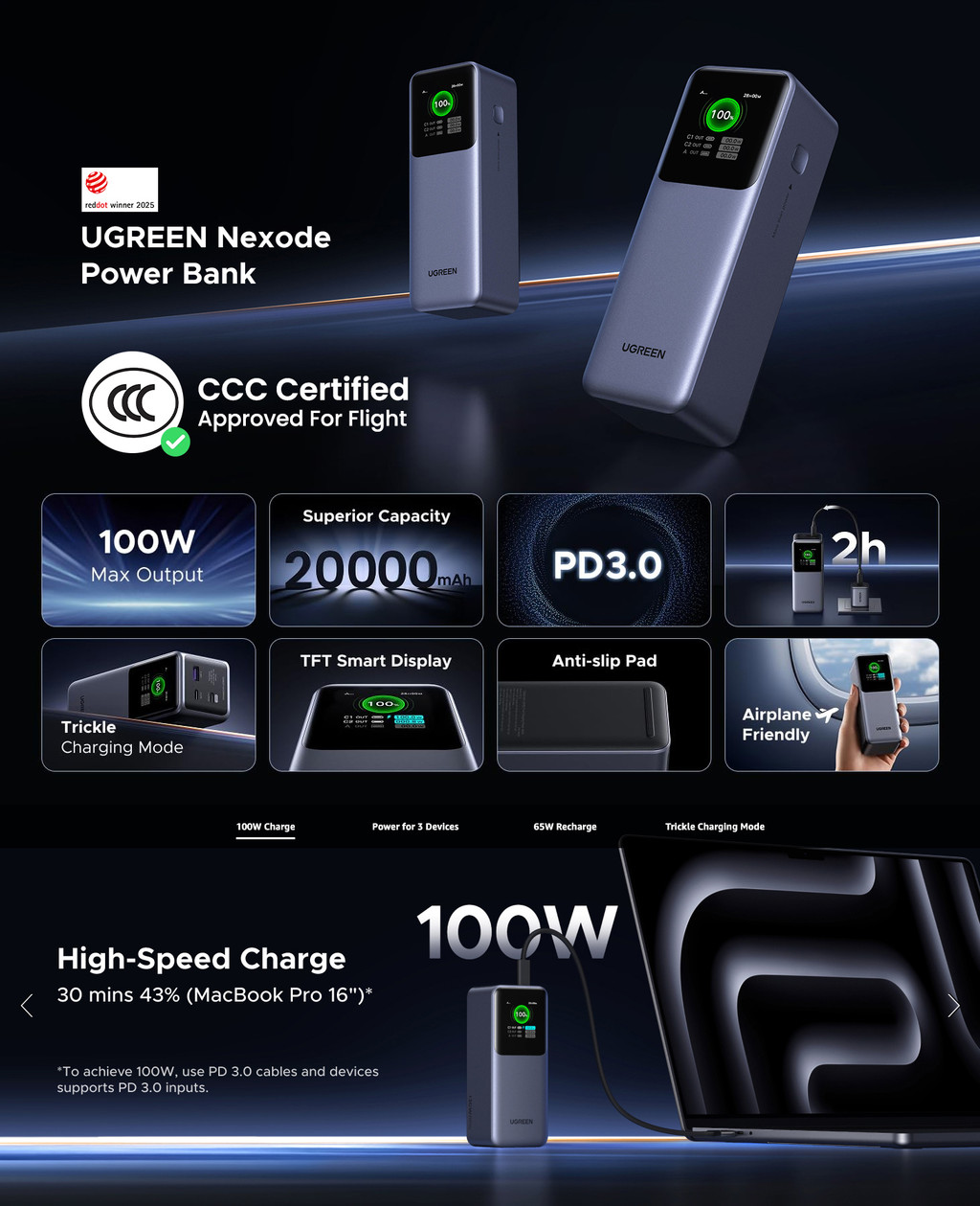 【3C Certified】 UGREEN 130W Nexode PowerBank 20000mAh 10000mAh Magsafe Wireless China CCC Flight ...