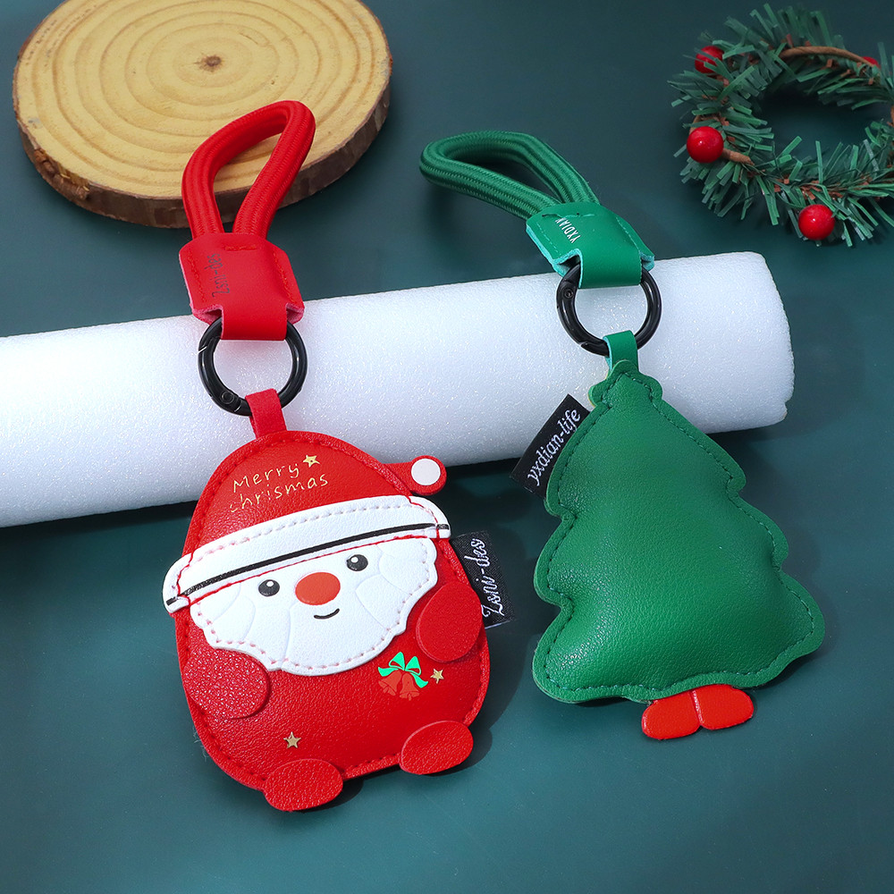 Lovely Cartoon Elk Santa Claus Key Chains Cute Christmas Pu Leather Key ...