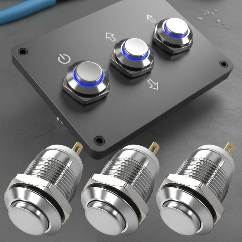 6Pcs 220V IP65 Waterproof Power Pushbutton Round Metal N/O Reset ...