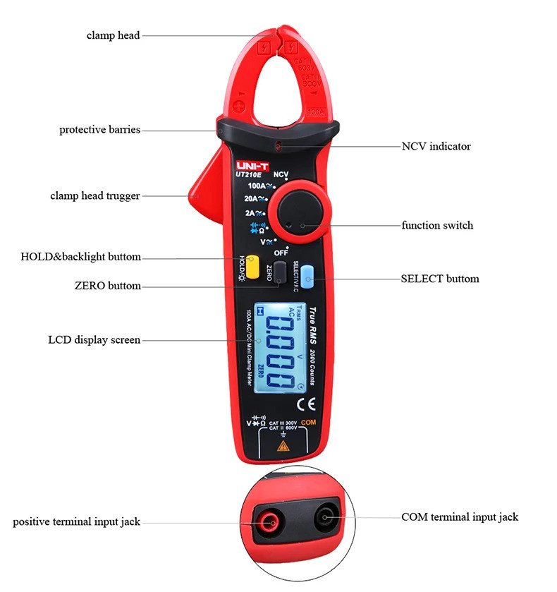 UNI-T UT210D UT210E Clamp Meter NCV True RMS AC/DC Current Voltage Auto ...