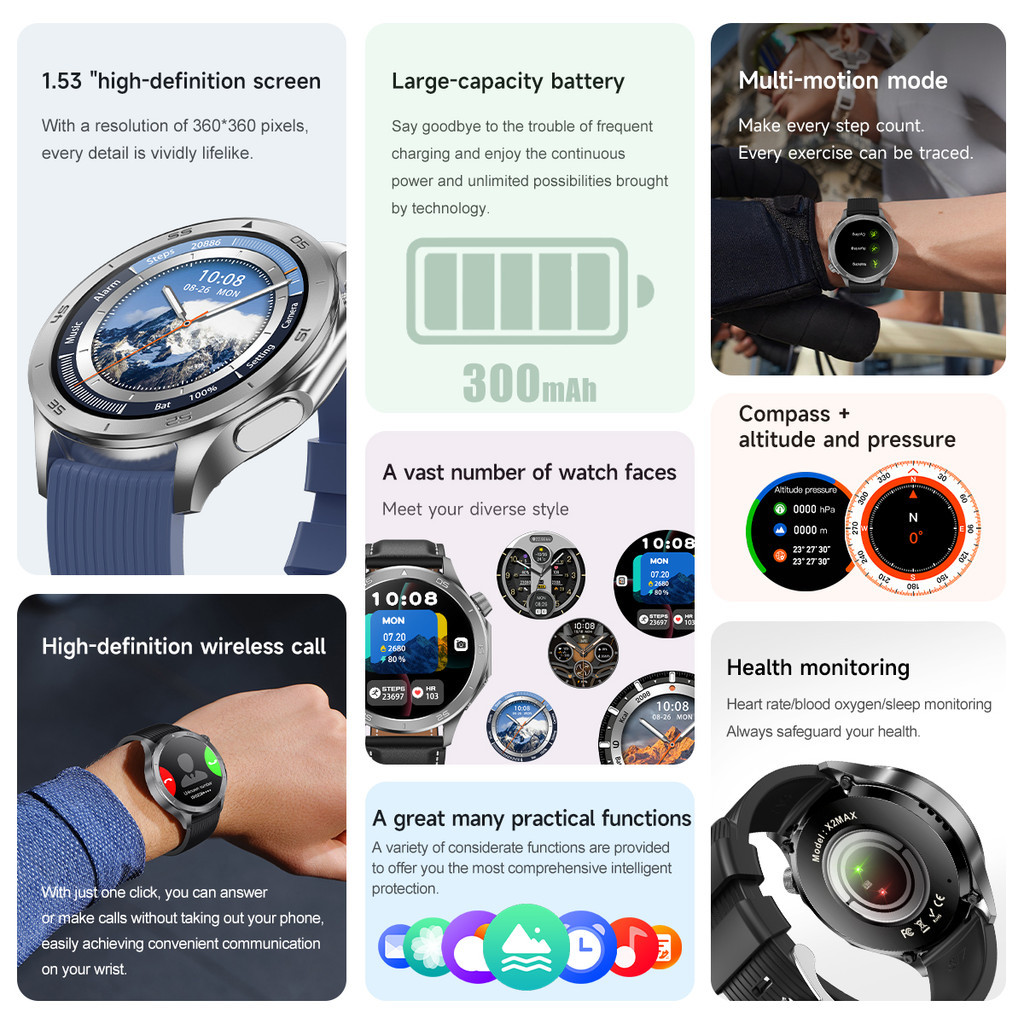 2025 New Watch X2 Fashion Smart Watch Men AMOLED Compass Heart Rate ...